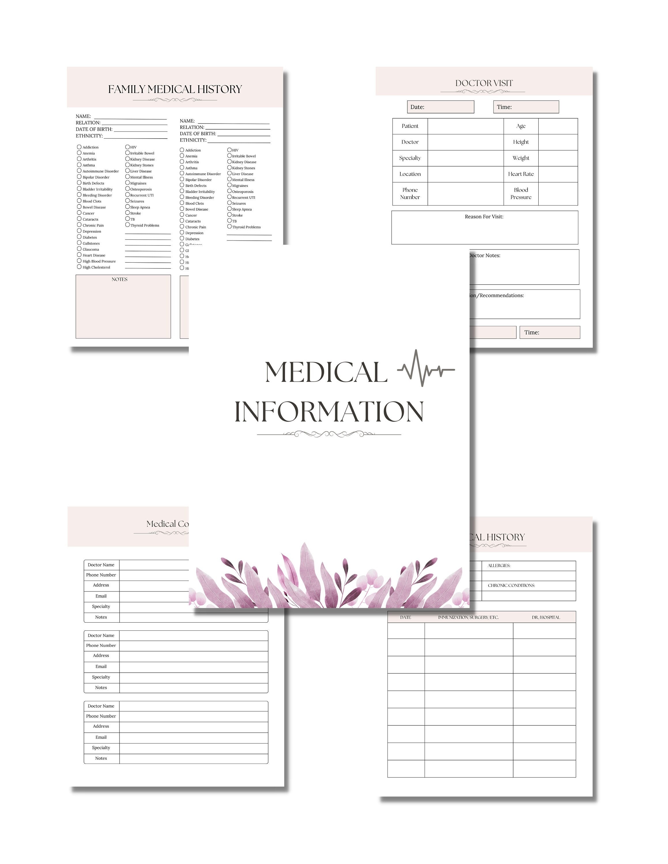 Medical Planner, Downloadable Planner, Printable Medical Information ...