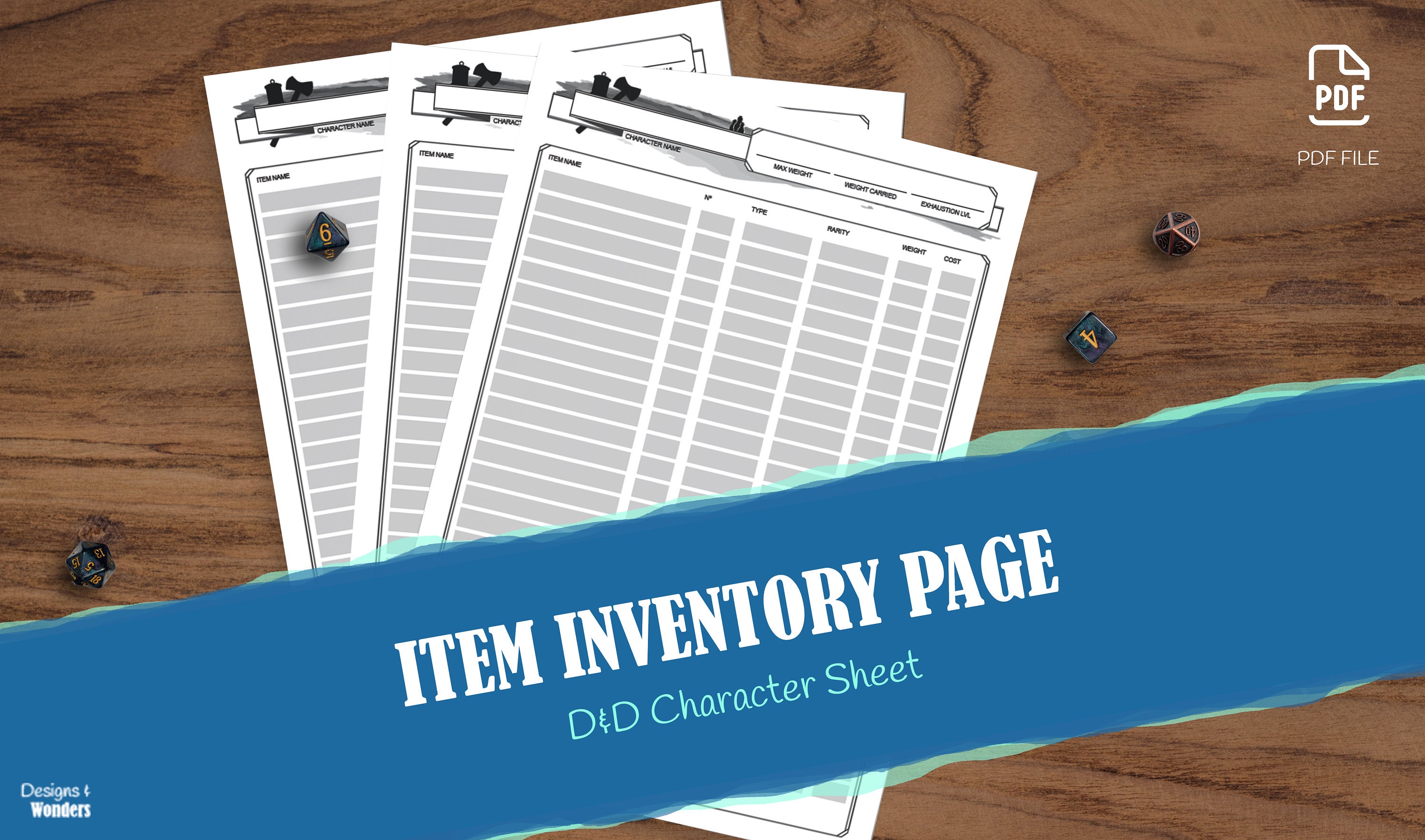 D&D Items Inventory Page for Character Sheet Dungeons and Dragons 5e ...