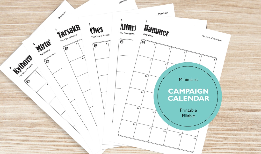 Minimalist Campaign Calendar D&D 5e Forgotten Realms - Etsy