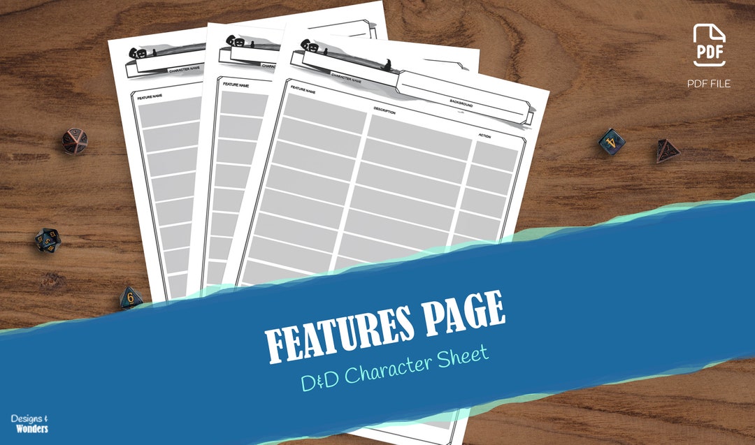 D&D 5e Character Sheet Features Page | Printable, Fillable (PDF) - Etsy ...