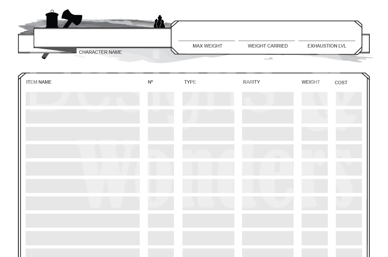 D&D 5e Inventory Tracker for Character Sheet: Printable PDF - Etsy