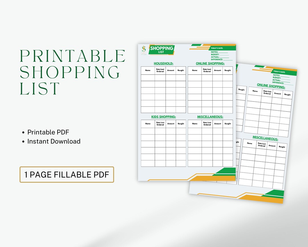 Printable Shopping List | Budget Planning System | Digital Print | PDF ...