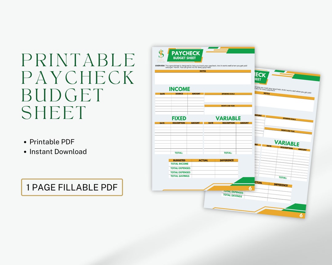 Printable Paycheck Budget Sheet | Budget Planning | Digital Print | PDF ...
