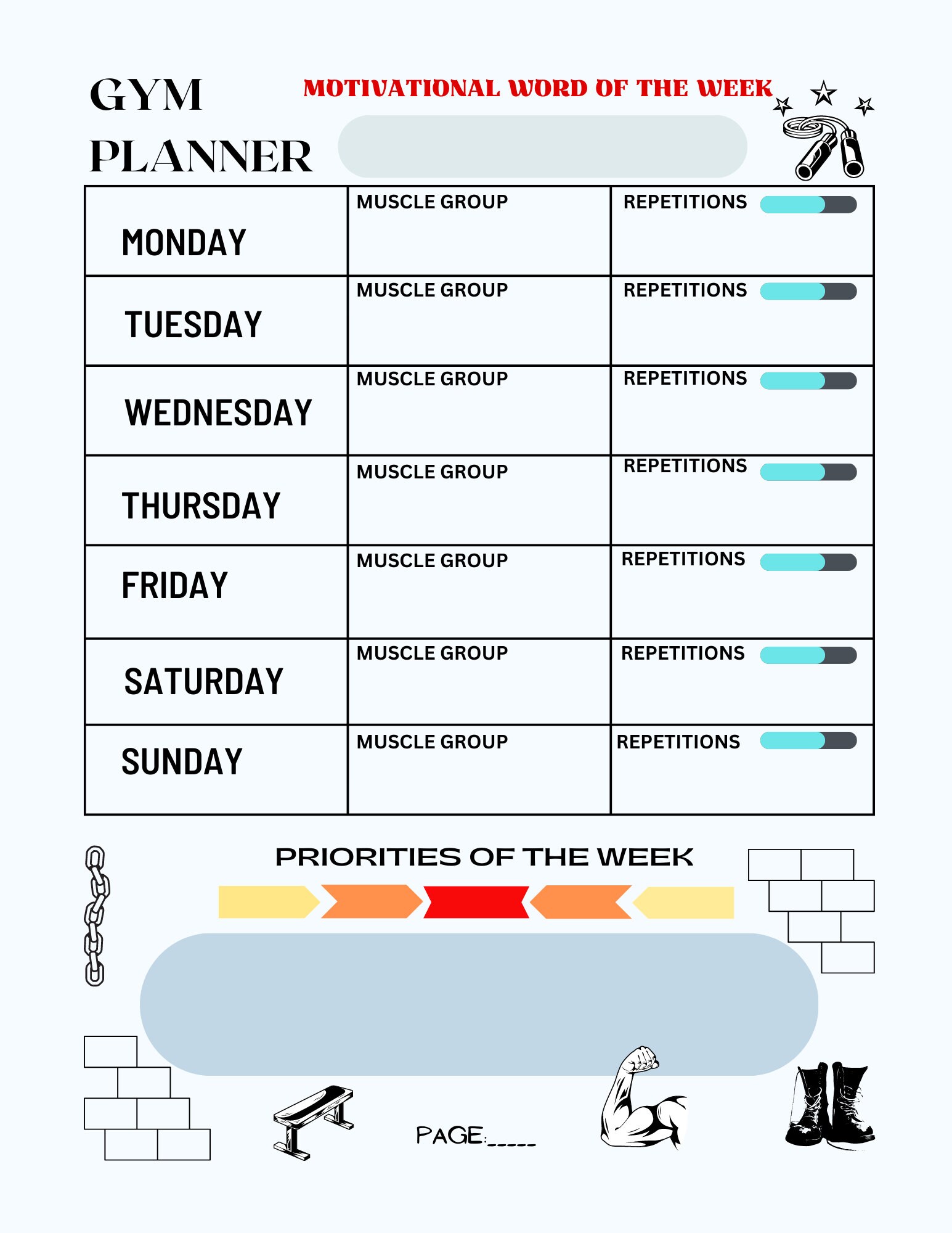 Gym Weekly Workout Chart For Men
