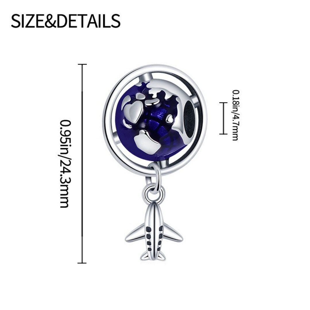 925 Silver Airplane Globe Earth,pandora Bracelet Charms 925 Sterling ...