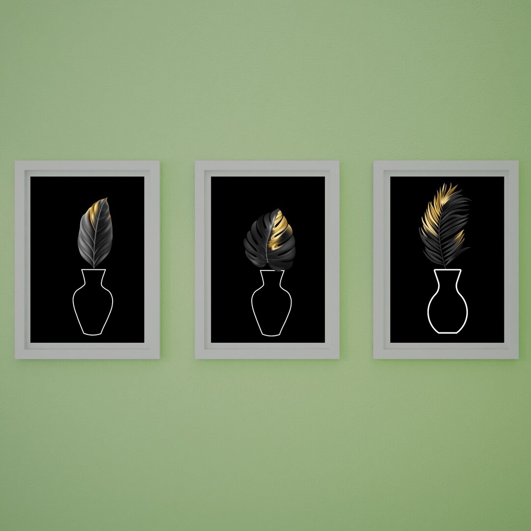 Black and Gold Leaf Printable - Etsy