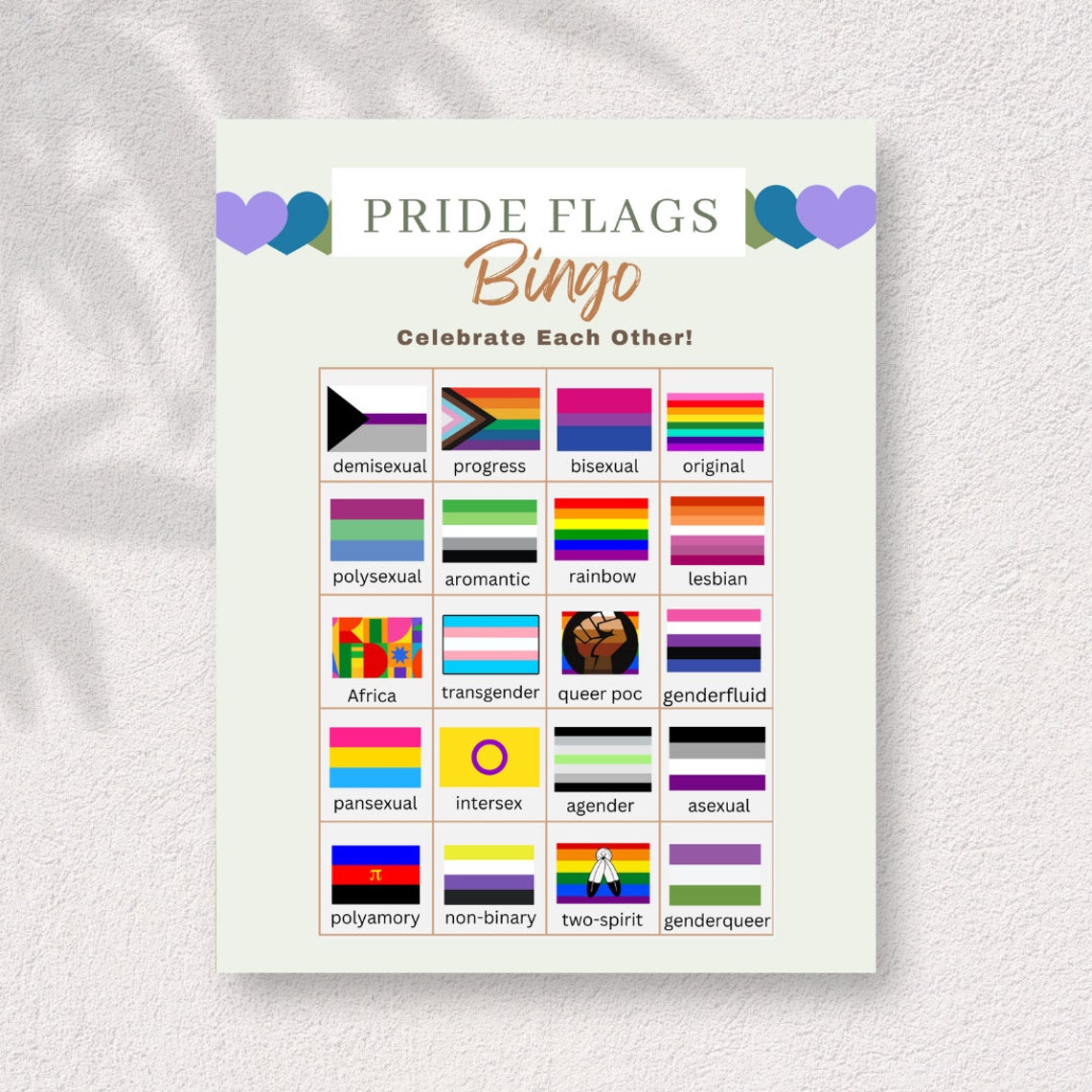 Pride Flag Bingo Flags of the Pride Movement LGBTQIA+ Bingo Game ...
