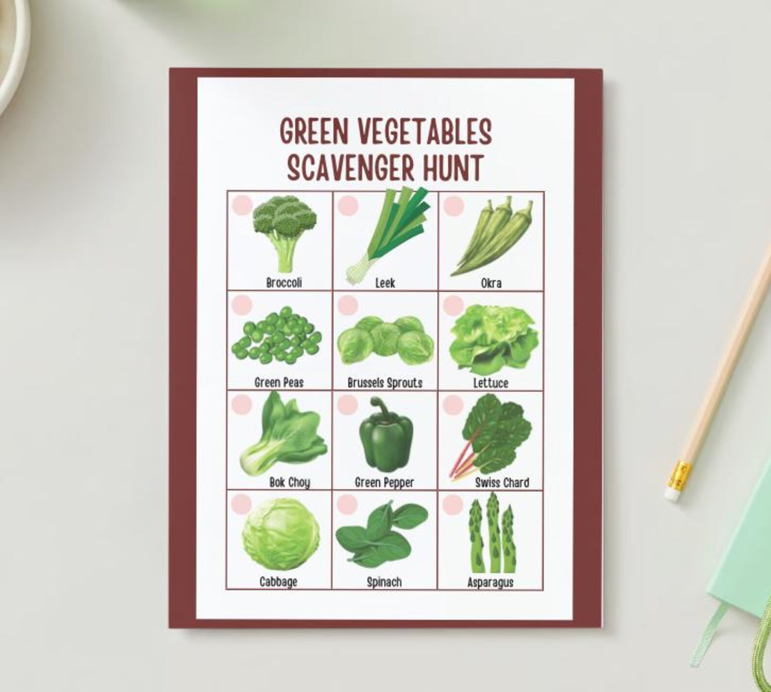 Green Vegetables Scavenger Hunt Vegetable Activity for Kids Vegetable ...