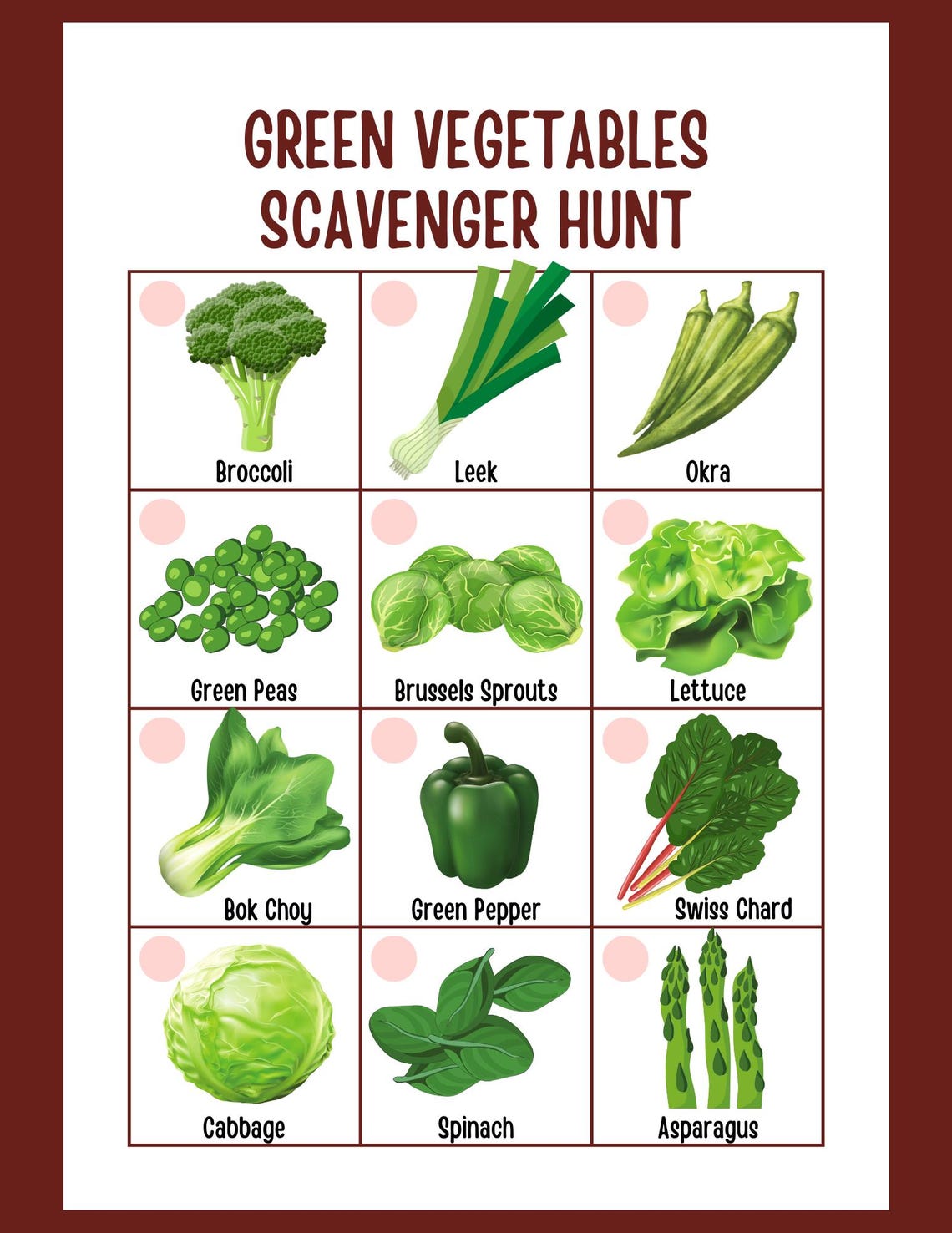 Green Vegetables Scavenger Hunt Vegetable Activity for Kids Vegetable ...
