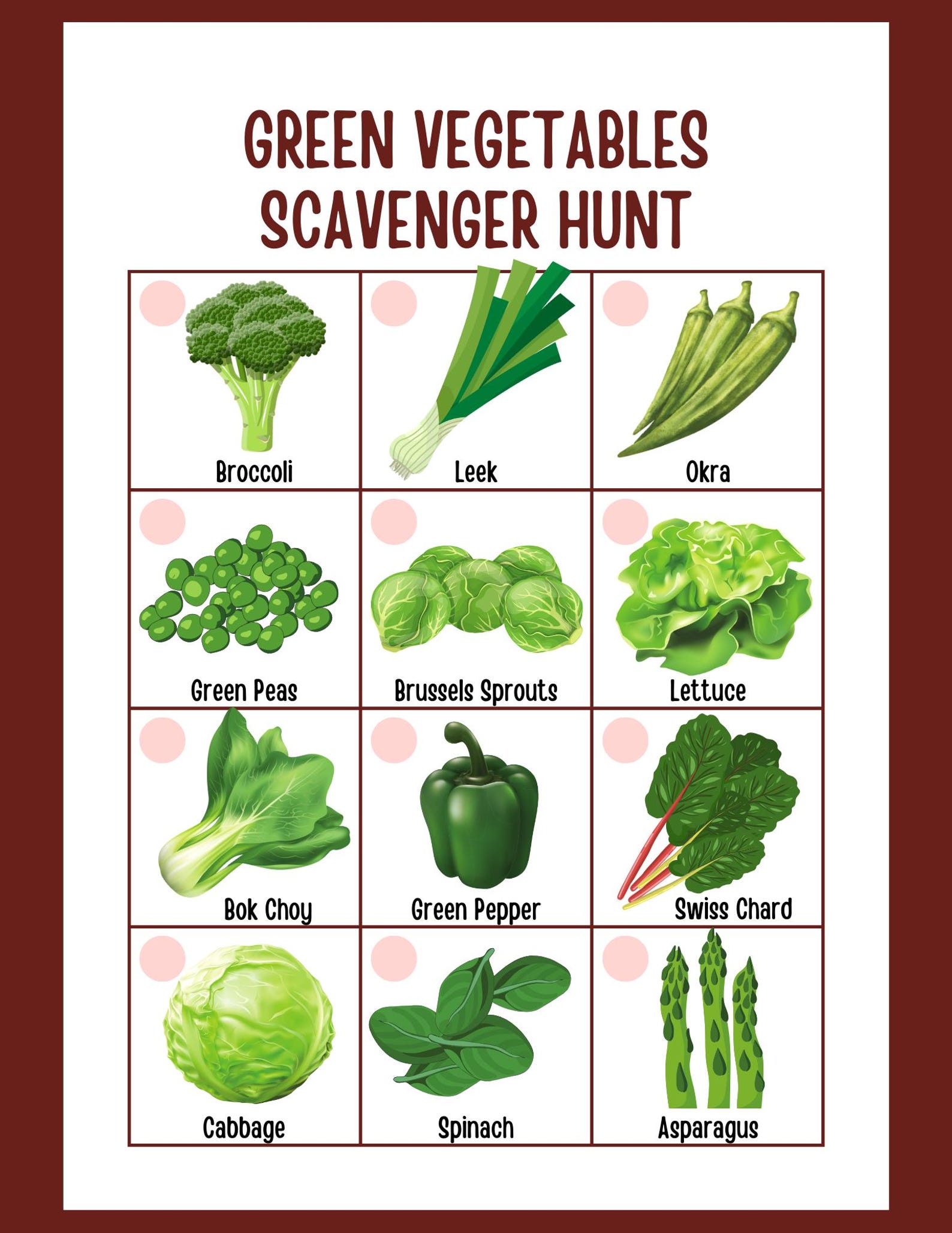 Green Vegetables Scavenger Hunt Vegetable Activity for Kids Vegetable ...