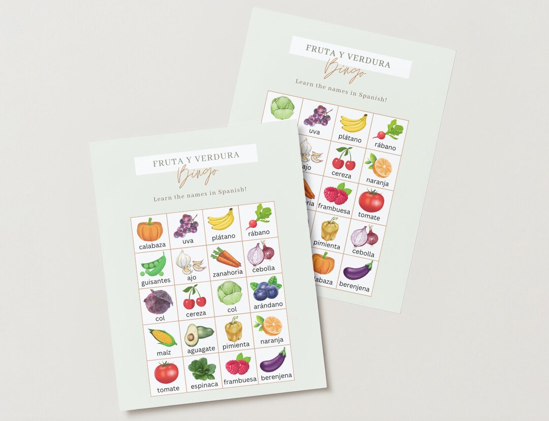 Spanish Fruit and Vegetable Bingo Game in Spanish Fruta Y - Etsy