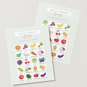 Spanish Fruit and Vegetable Bingo Game in Spanish | Fruta Y Verdura ...