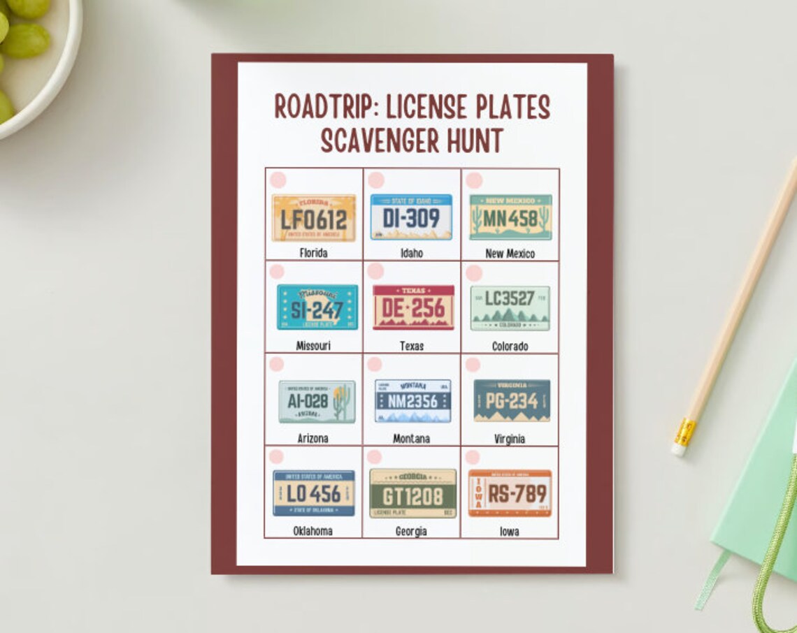 License Plate Scavenger Hunt Road Trip Scavenger Hunt for - Etsy