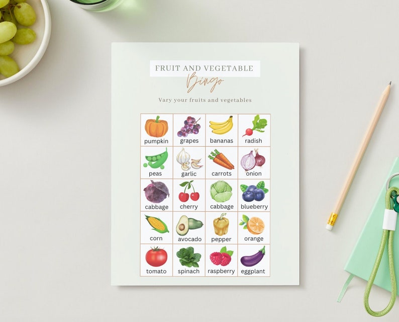 Fruit and Vegetable Bingo Game | PDF Download | 11 Pages - Etsy