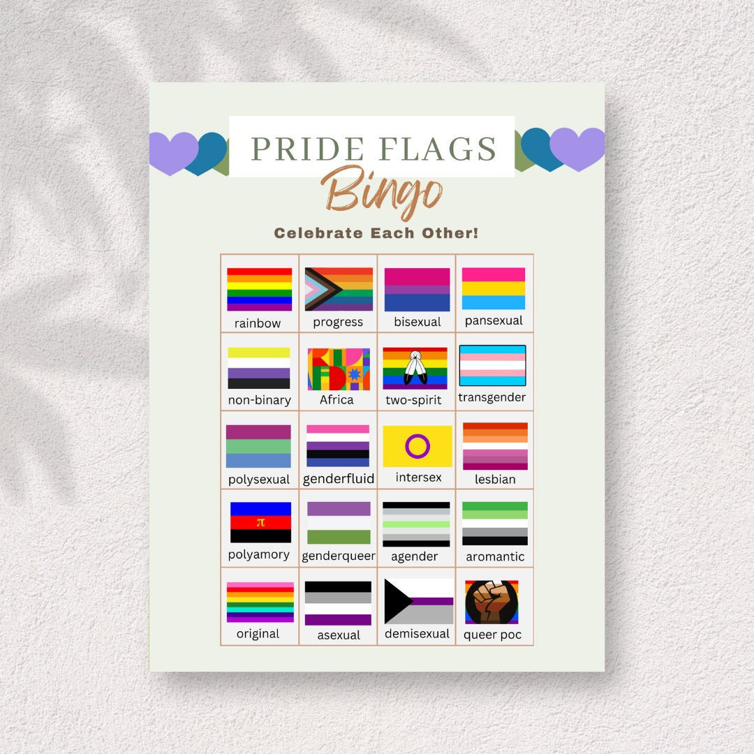 Pride Flag Bingo Flags of the Pride Movement LGBTQIA+ Bingo Game ...