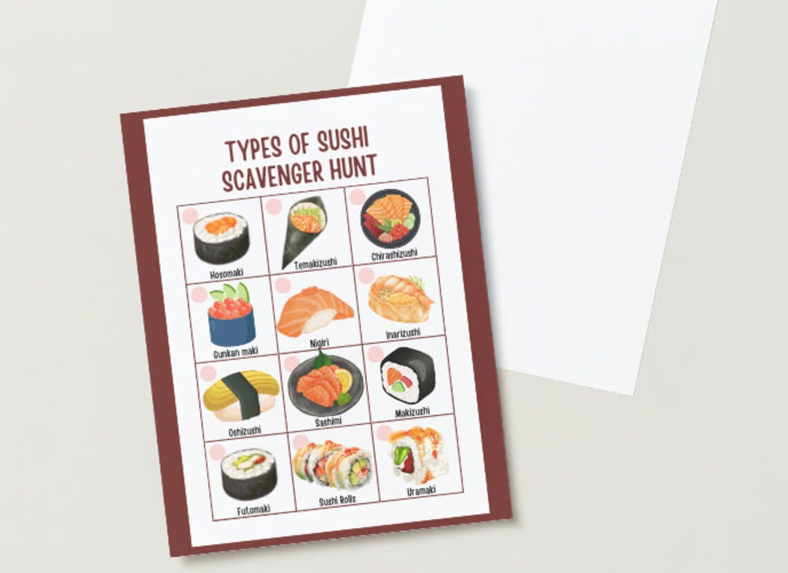 Sushi Types Scavenger Hunt | Types of Sushi Activity | PDF Download ...