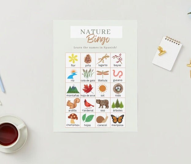 Spanish Nature Bingo Game | Bingo Game for Kids | Spanish Activity ...