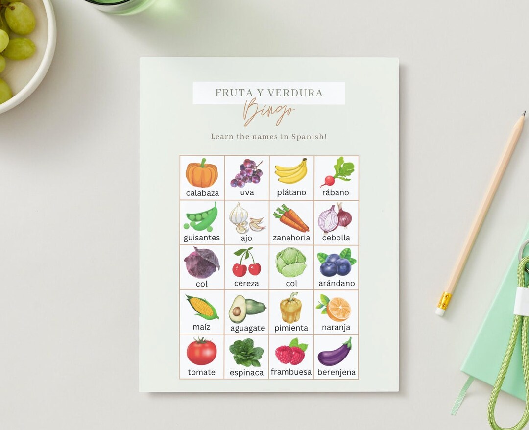Spanish Fruit and Vegetable Bingo Game in Spanish | Fruta Y Verdura ...