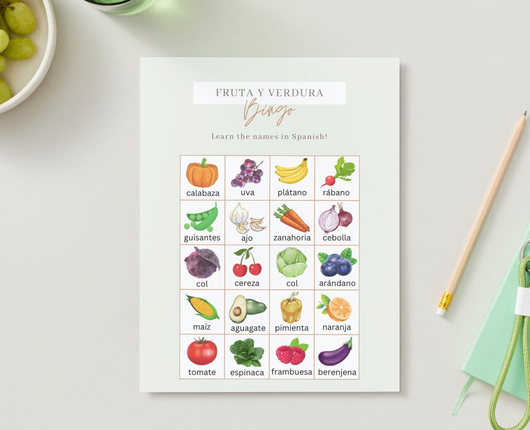 Spanish Fruit and Vegetable Bingo Game in Spanish | Fruta Y Verdura ...