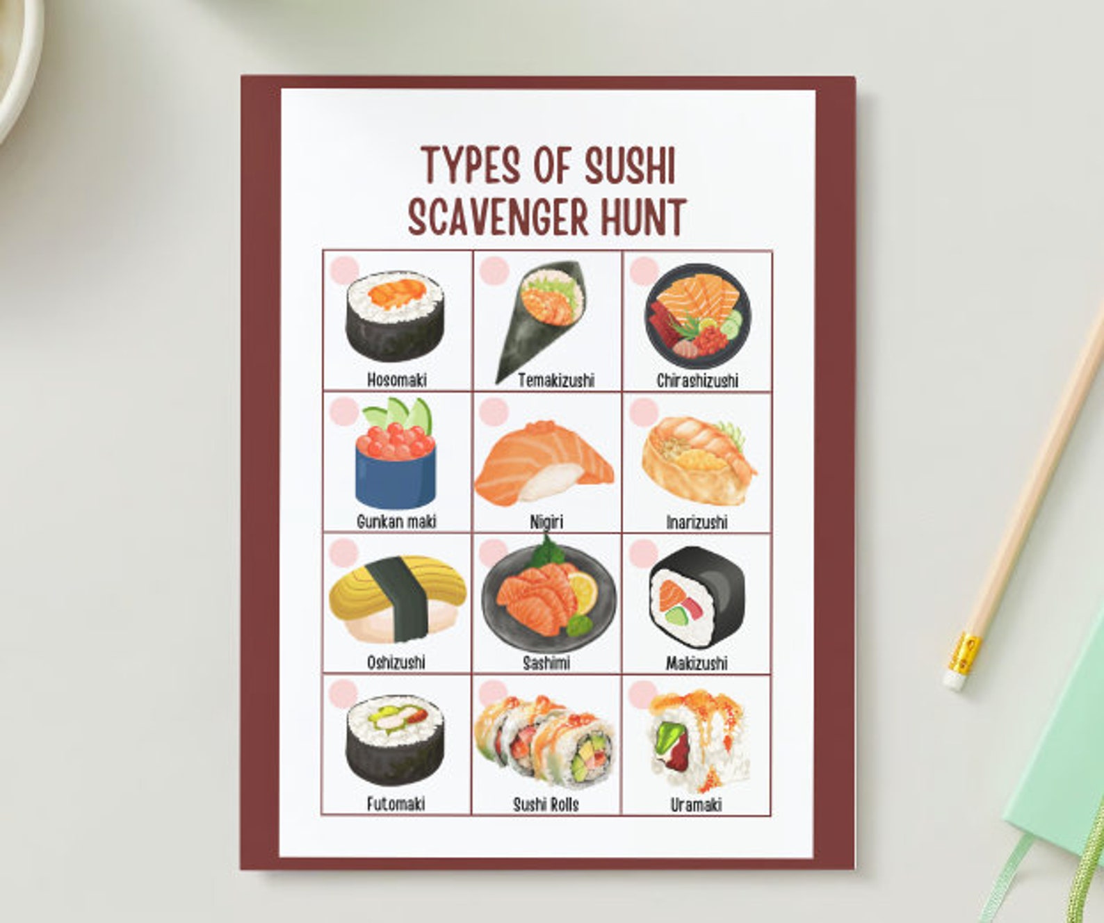 Sushi Types Scavenger Hunt | Printable Activity (PDF Download) - Etsy