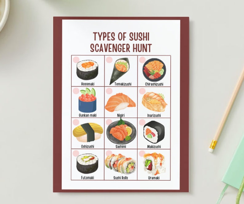 Sushi Types Scavenger Hunt | Printable Activity (PDF Download) - Etsy