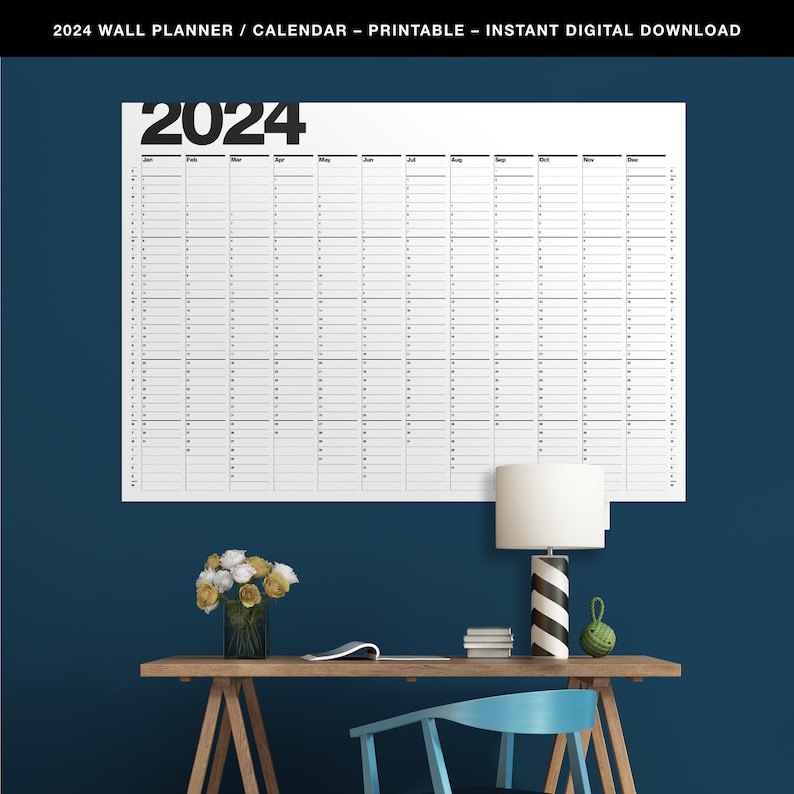 2024 Large Wall Planner Printable PDF Wall Calendar Monthly Planner ...