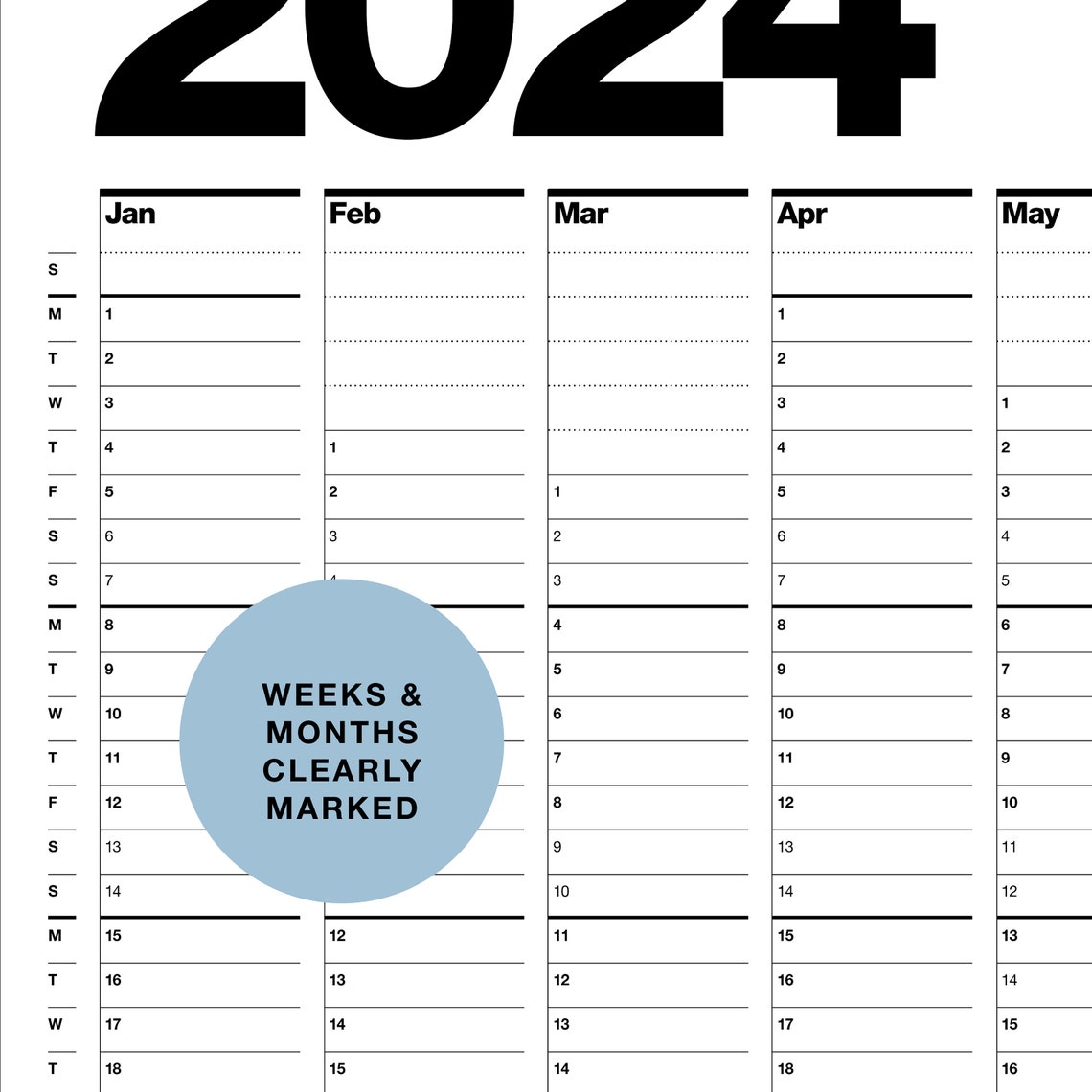 2024 Large Wall Planner Printable PDF Wall Calendar Monthly Planner ...