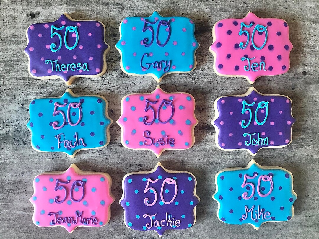 1 Dozen Birthday Cookies |pink, Blue, Purple - Etsy