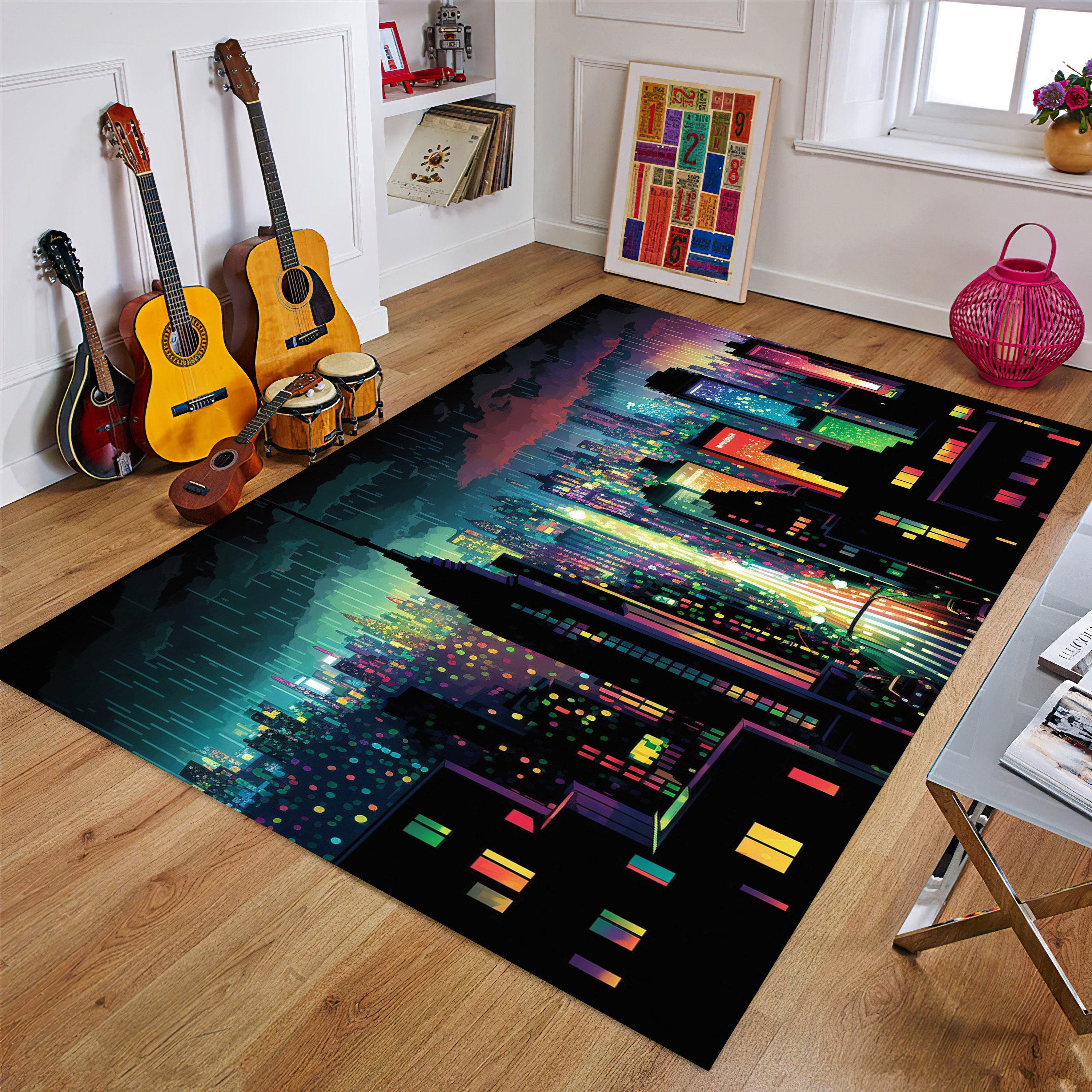 Colorful City Rug City Rug Night City Lights Rug Night City - Etsy