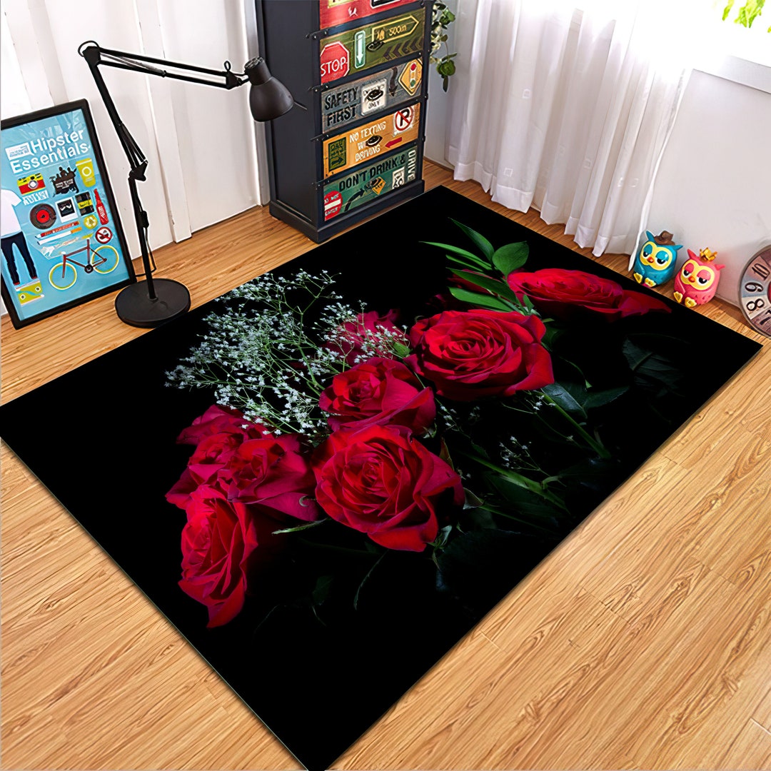 Red Rose Pattern Rug Red Rose Rug Red Rose Decor Area Rug - Etsy