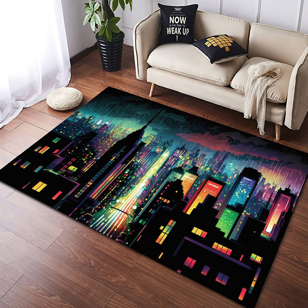 Colorful City Rug City Rug Night City Lights Rug Night City - Etsy