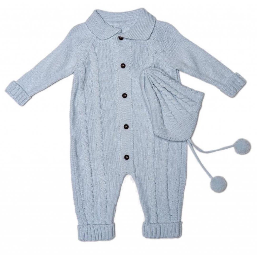Baby Boys Spanish Cable Knit All in One Romper and Hat Set Blue 3-6 ...