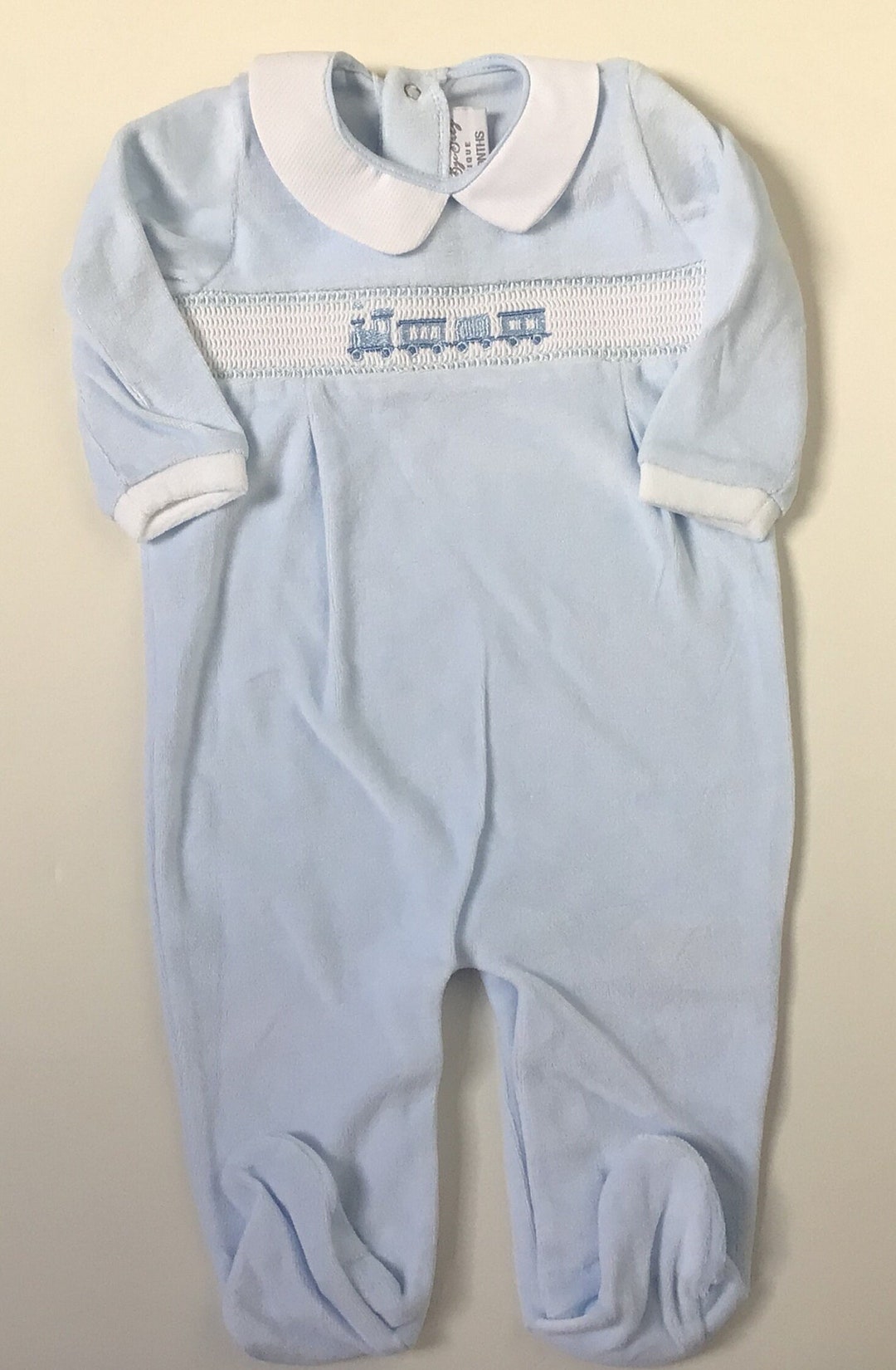 Baby Boys Spanish Style Train Baby Grow ,velour, Smocked Embroidered ...
