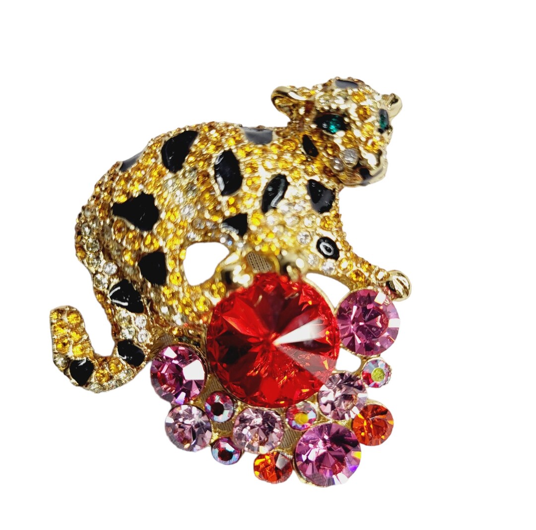 Red Rubie Design Rhinestone Crystal Tiger Broach - Etsy