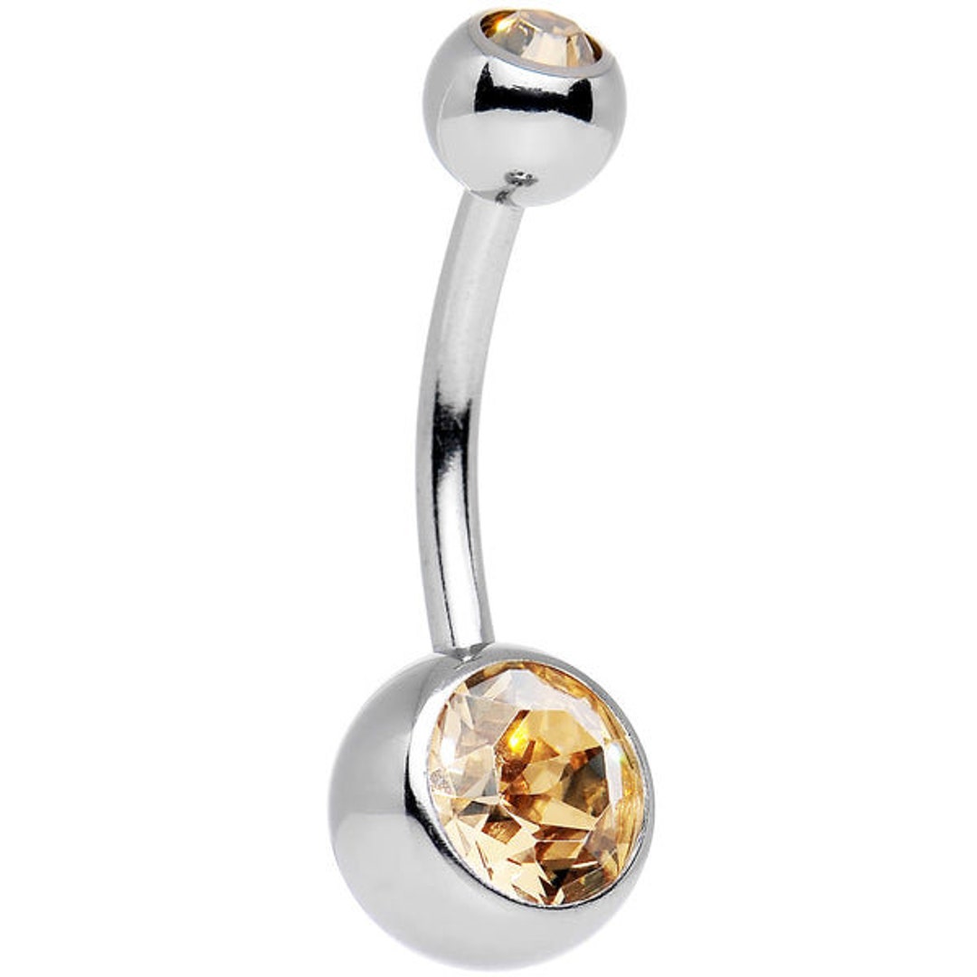 Aesthetic Gemstone Belly Button, Yellow Crytals Belly Ring for Girls ...