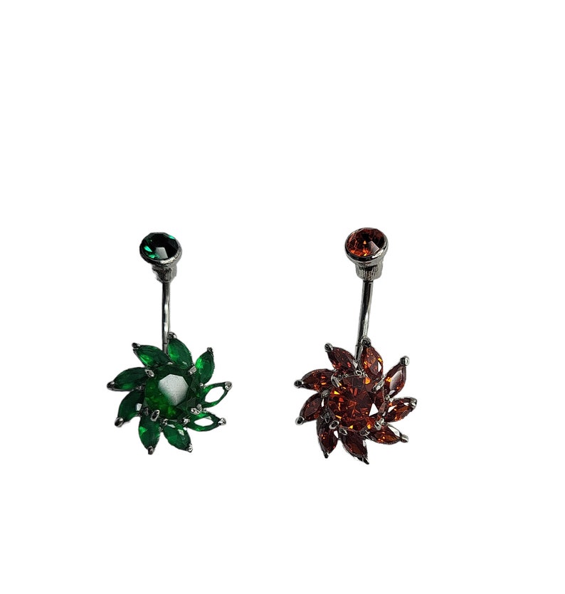 Aesthetic Round Flower Shape Belly Button, Red/green Flower Belly Ring ...