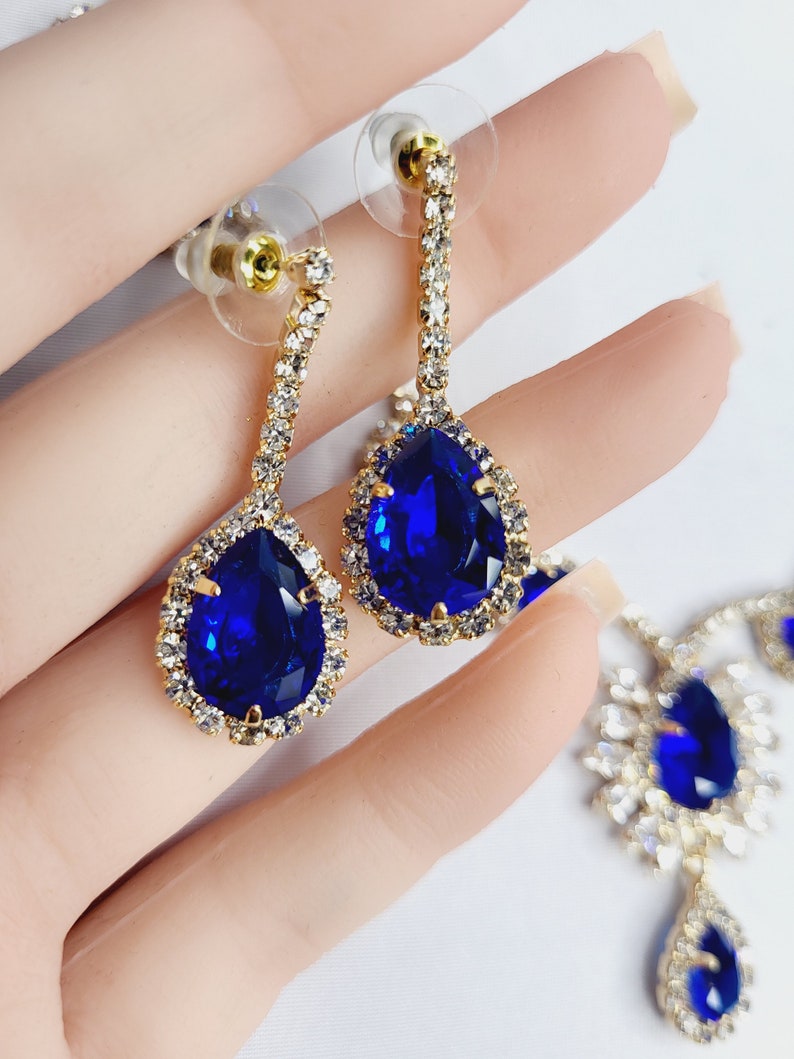 Royal Blue and White Rhinestones Crystal Necklace and Earrings Set - Etsy