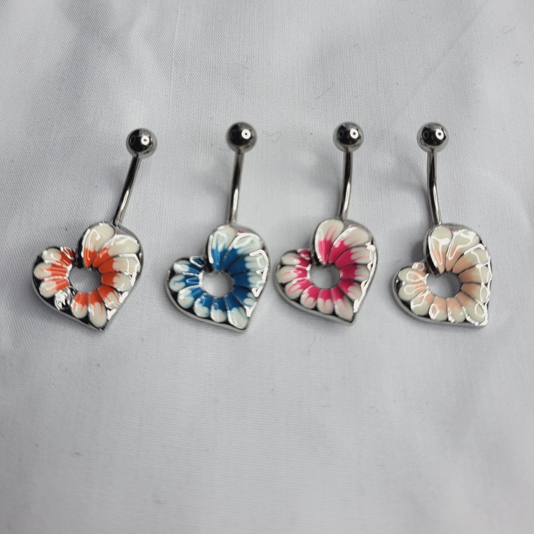 Elegant Heart Belly Rings, Navel Surgical Steel Belly Button, Navel ...