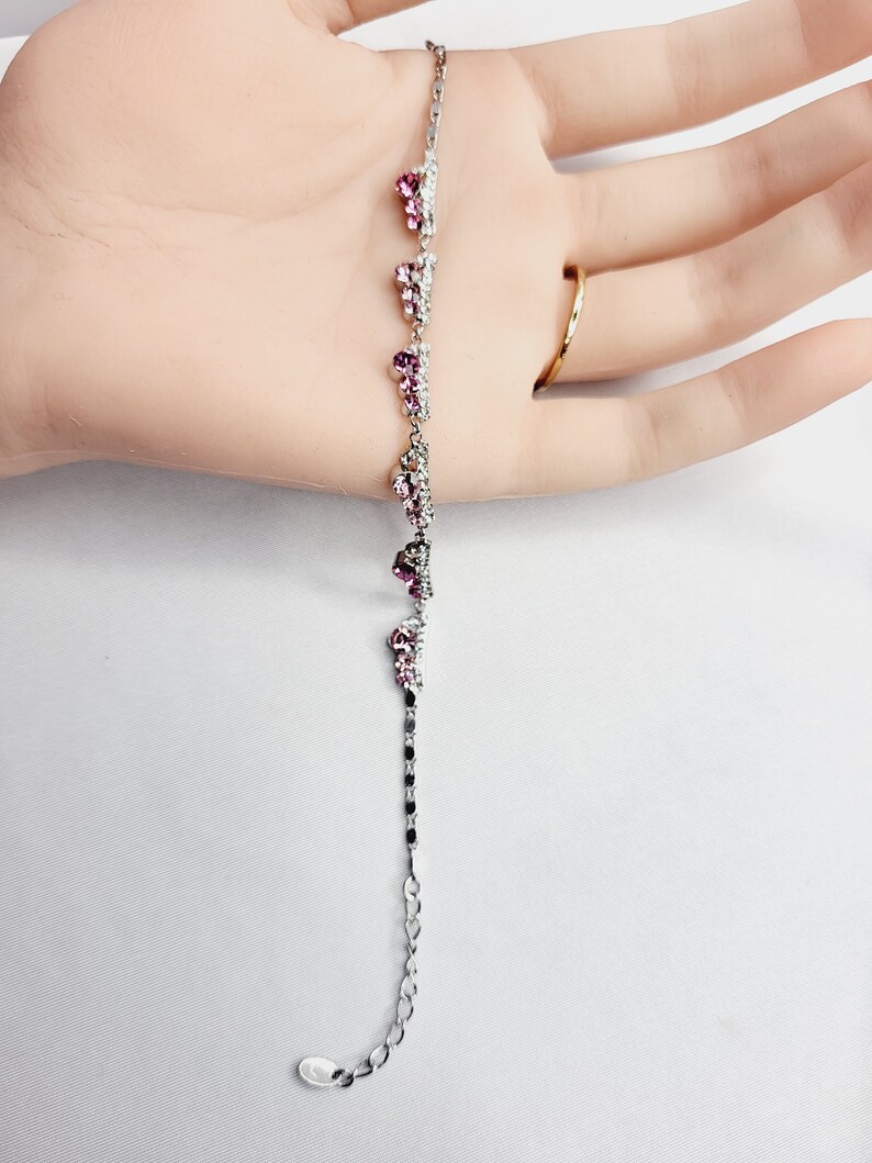 Handmade Sliver Chain Bracelet, Pink Crystal Bracelet for Girls ...