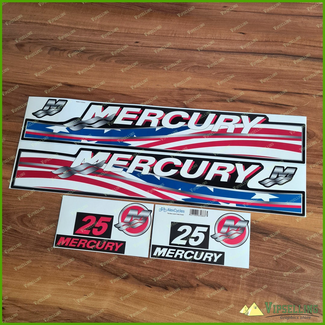 Mercury 25HP Outboard Motor USA Flag Patriotic Decals Salt Bluewater ...