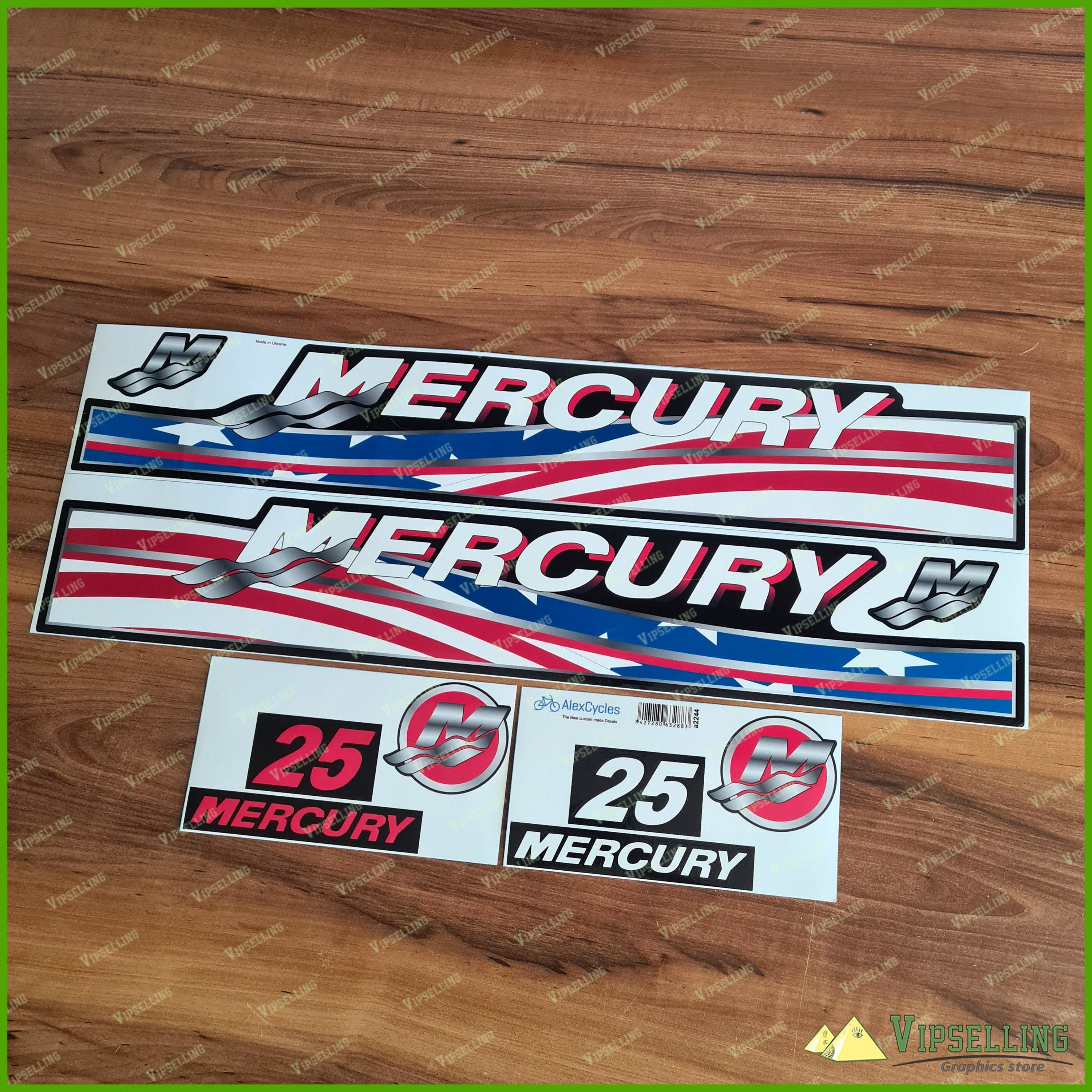 Mercury 25HP Outboard Motor USA Canada Spain Italy UK Flag Patriotic ...