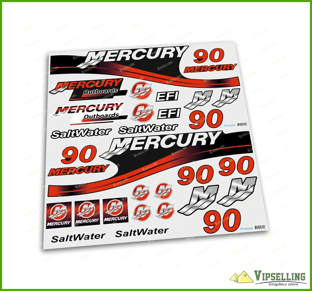Mercury Salt Water 90HP Outboard Motor Decals Stickers Set - Etsy