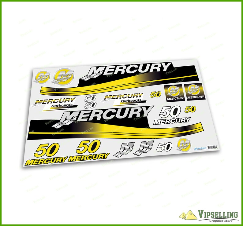 Mercury 50HP Outboard Motor Engine Decals Stickers OEM Style Waterproof ...