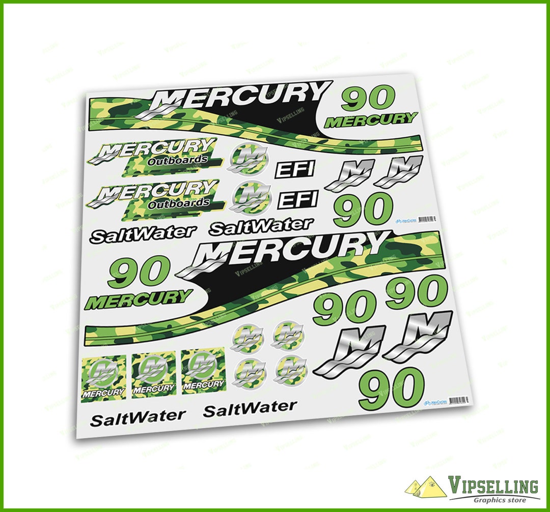 Mercury 90HP Salt Water Outboard Motor Decals Stickers Set - Etsy