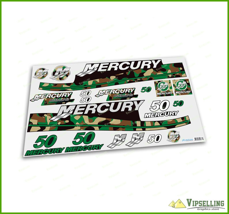 Mercury 50HP Outboard Motor Decals Stickers Set - Etsy