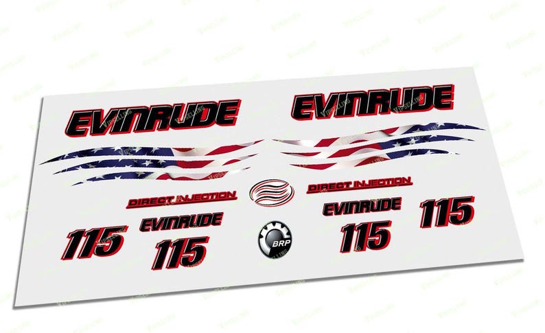 Evinrude 115 HP USA Flag Outboard Motor Engine Boat Decals High Quality ...