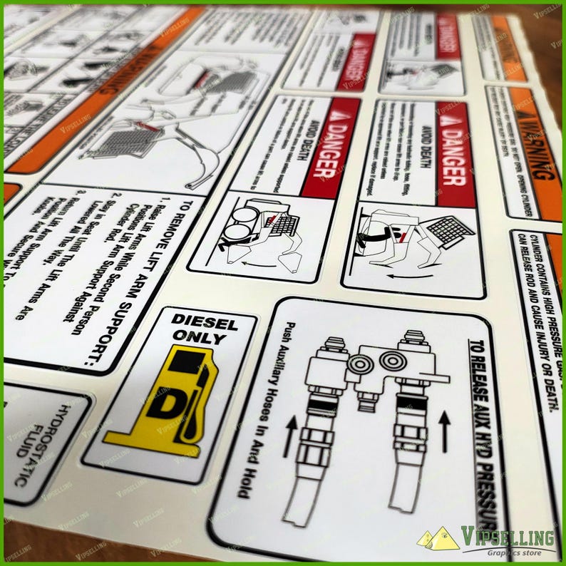 Bobcat Skid Steer Warning Laminated Decals Stickers 25PC Set Kit Turbo ...