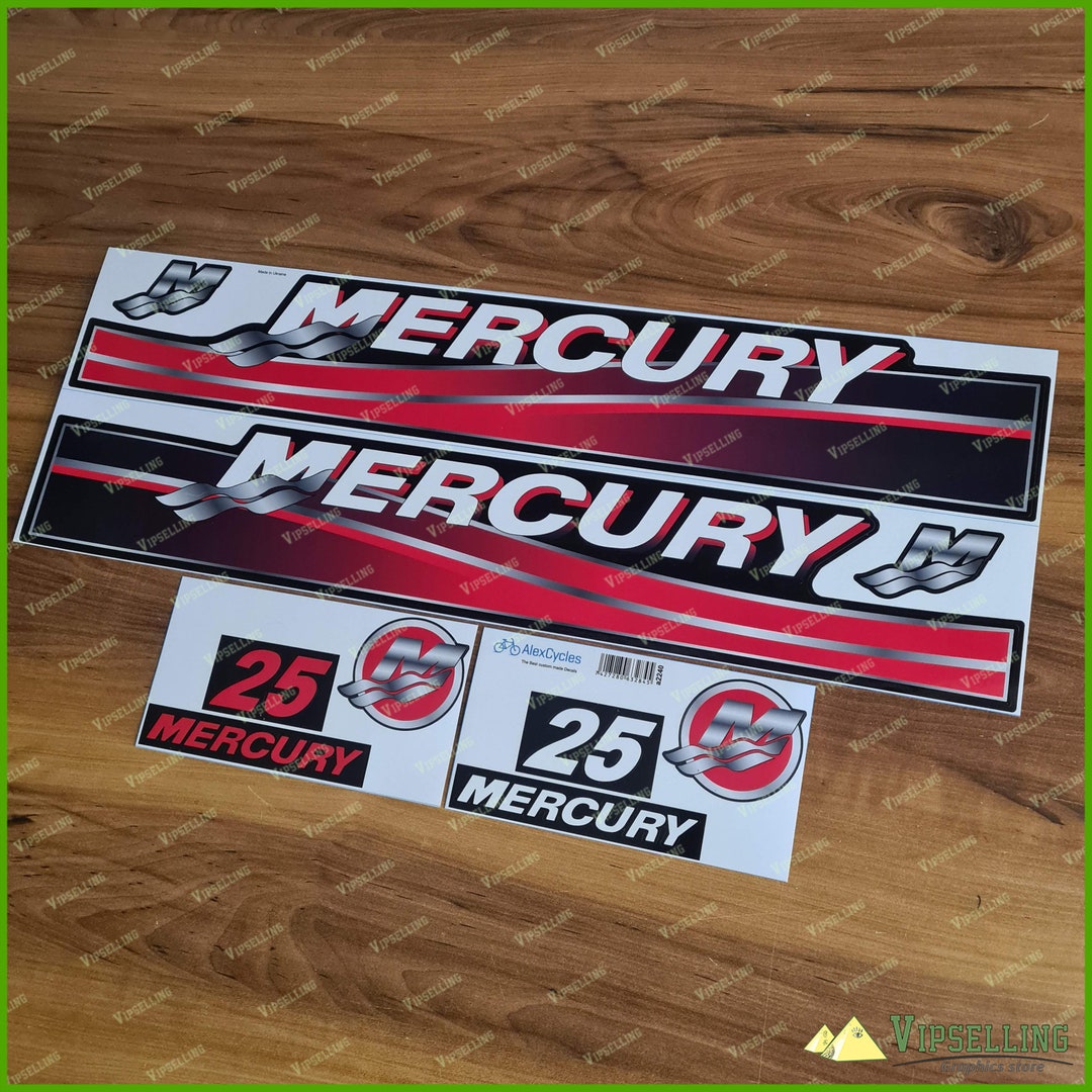 Mercury 25HP Outboard Motor Decals Vinyl Red Sticker Set for Both Sides ...