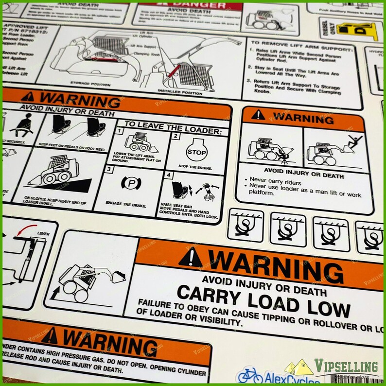 Bobcat Skid Steer Warning Laminated Decals Stickers 25PC Set Kit Turbo ...