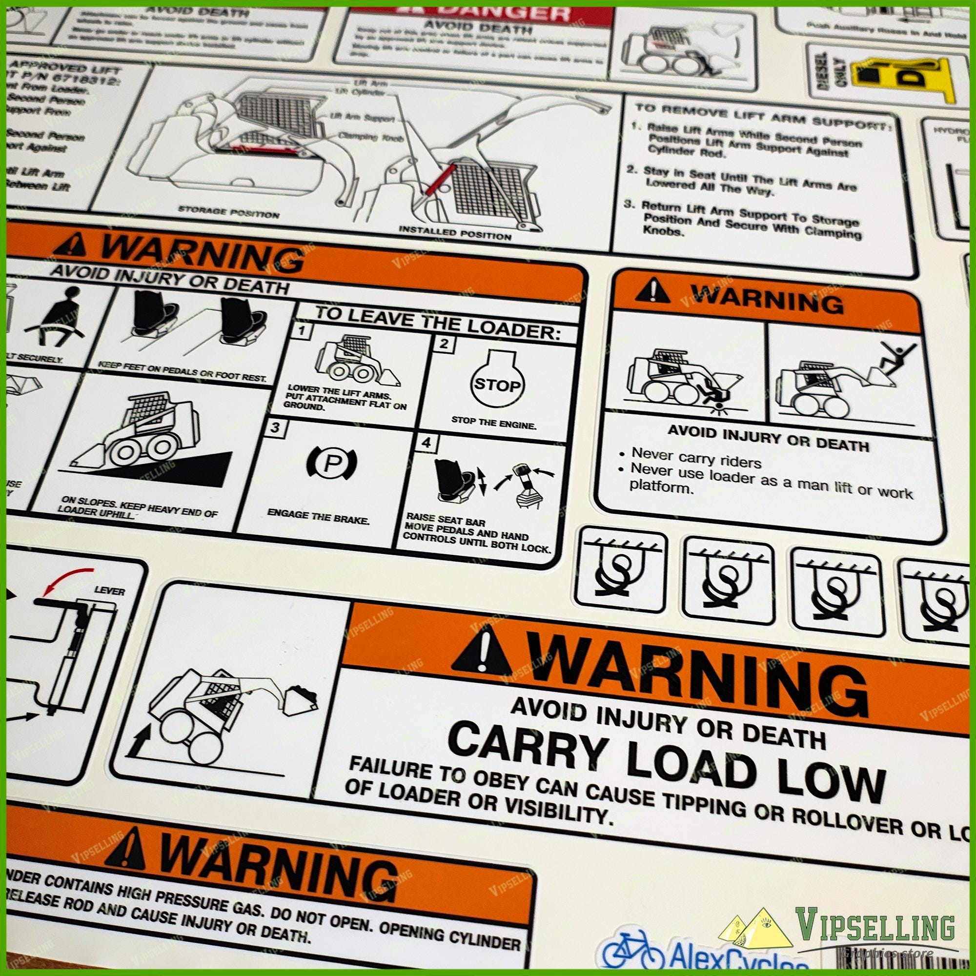 Bobcat Skid Steer Warning Laminated Decals Stickers 25PC Set Kit Turbo ...